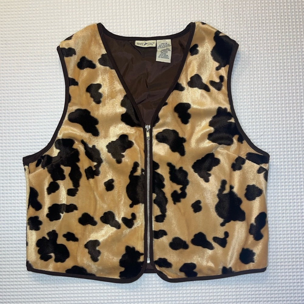 Cow Print Zipper Vest - Gem